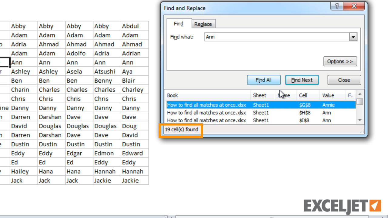 Excel Tutorial How To Find All Matches At Once In Excel